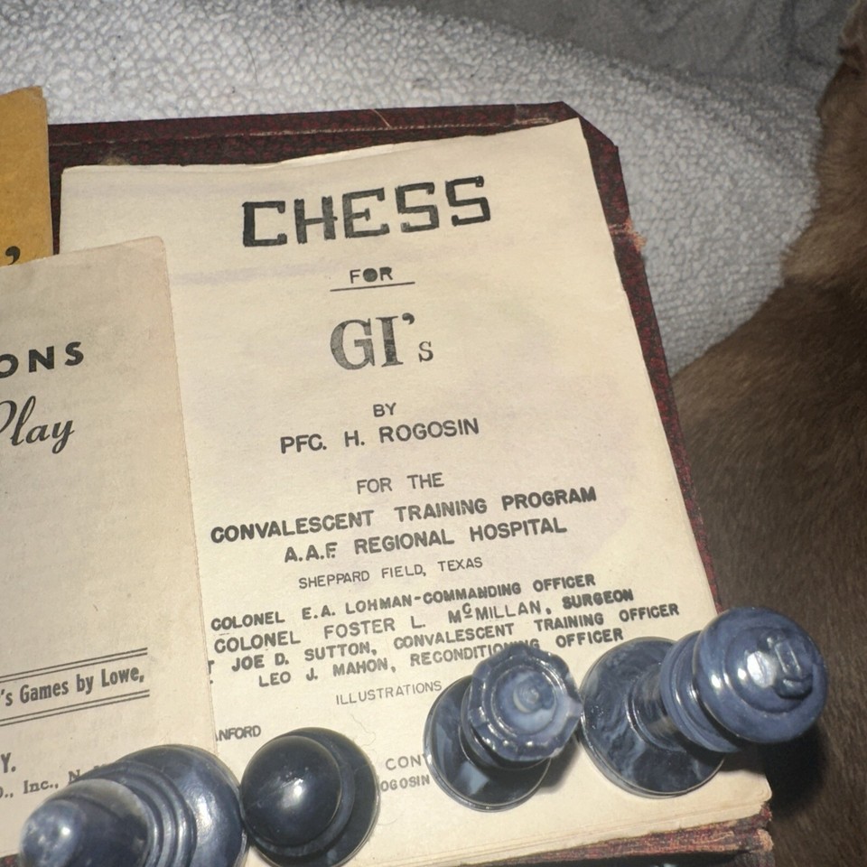 Vintage Chess Pieces w/ Box Lowe Instructions Chess GI's WW II PFC H ...