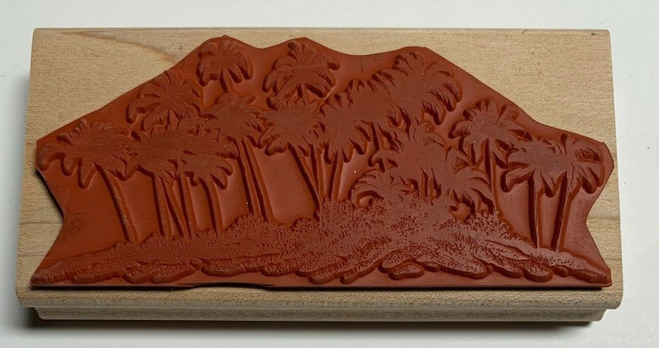 Stampscapes Rubber Stamp Palm Island 120F Palm Trees Beach Scene | eBay
