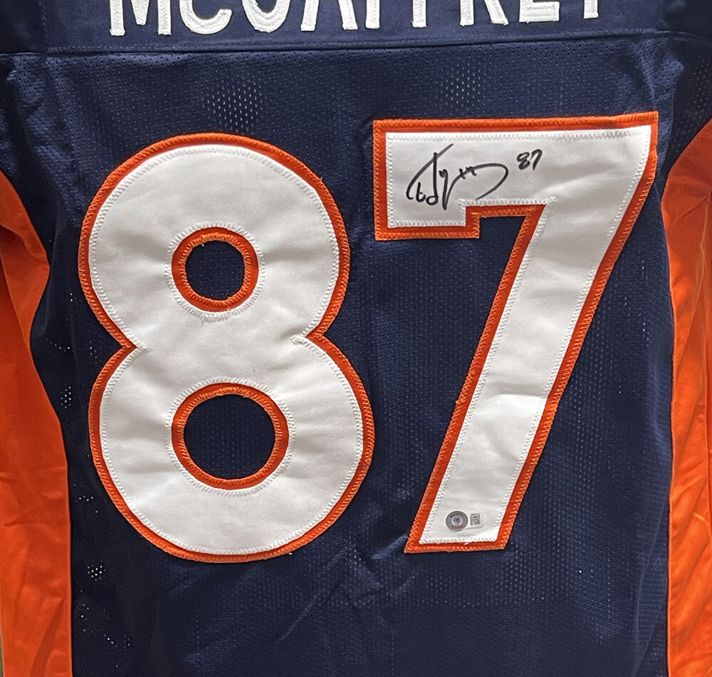 Ed McCaffrey Autographed/Signed Pro Style Jersey Navy Beckett 40250 | eBay