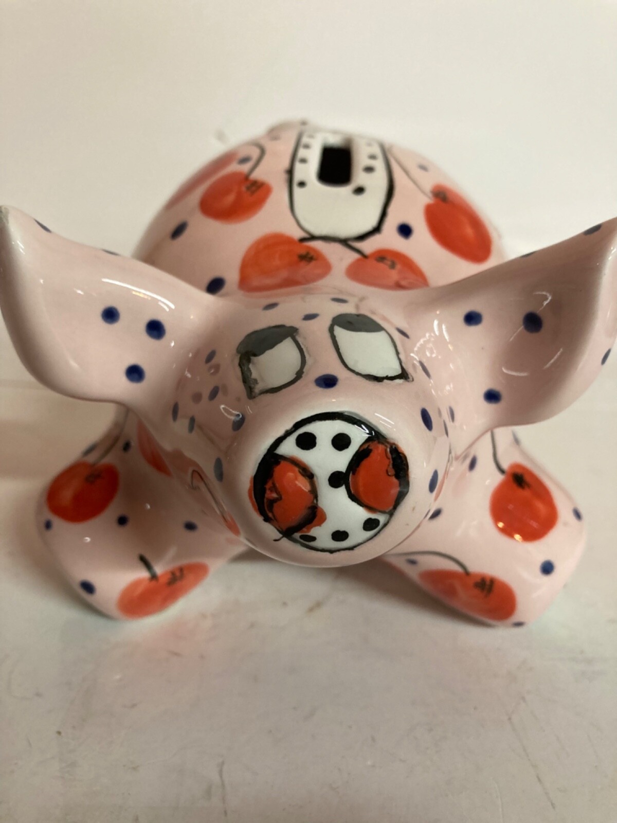 Vintage Adorable Goofy Kitchy Hand Painted Piggy Bank Pink and Red | eBay