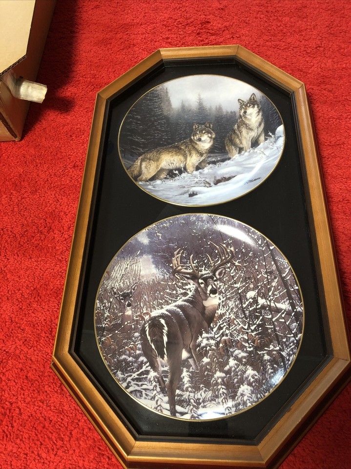 Set Of 4 Framed Wild Wings Plates Millette Timm Limited Edition Wolves ...