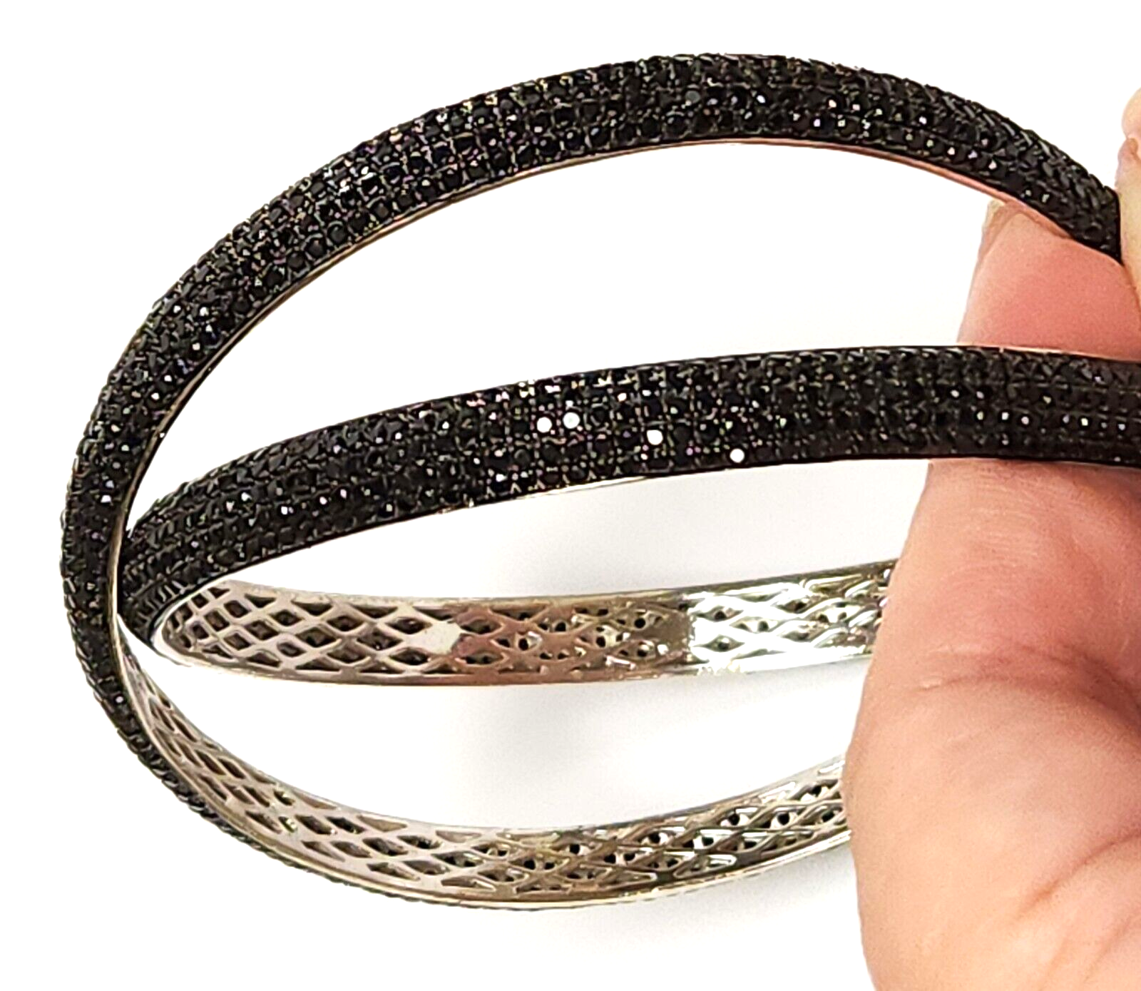 NWOT JTV 925 Sterling Silver Pave Set Black Spinel Interlocking Bangle ...
