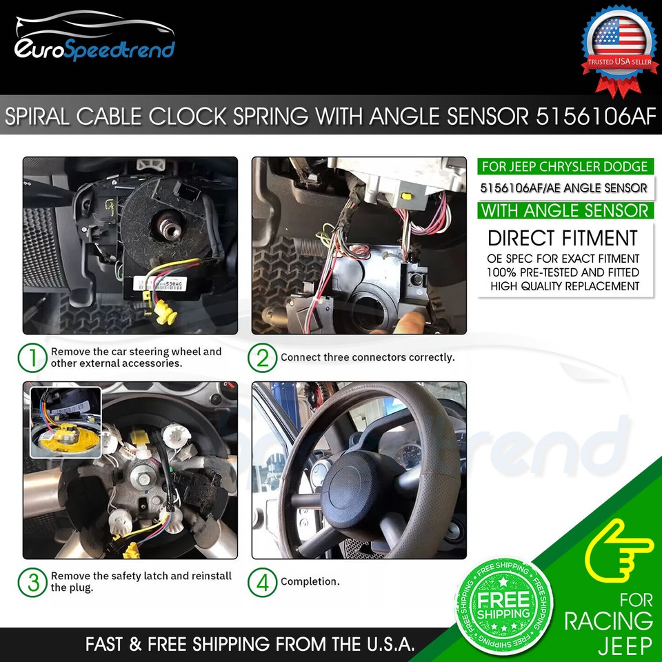 5156106AF Spiral Cable Clock Spring for Jeep Wrangler JK 2007-18 w ...