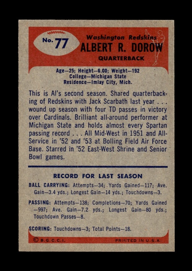 1955 Bowman Set-Break # 77 Al Dorow EX-EXMINT *GMCARDS* | eBay
