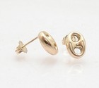 Puffed Mariner Anchor Earrings Push Back Post Real 14K Yellow Gold 8mm ...