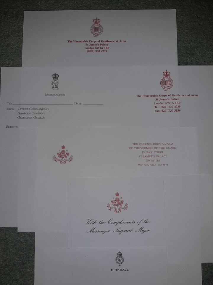 11 QUEENS EMBOSSED CIPHER BODY GUARD YEOMEN ROLL MENU 1999 BIRKHALL ...