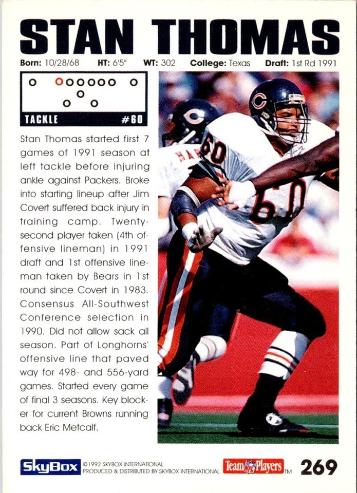 1992 SkyBox Impact Stan Thomas #269 Chicago Bears Football Card | eBay