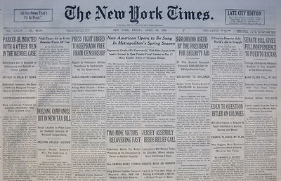 4-1936 WWII April 24 EDEN TO QUESTION HITLER ON COLONIES; ETHIOPIAN ...
