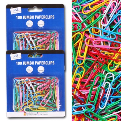 200Pc PAPER CLIPS PACK Large 50mm Assorted Colour Office Stationary ...
