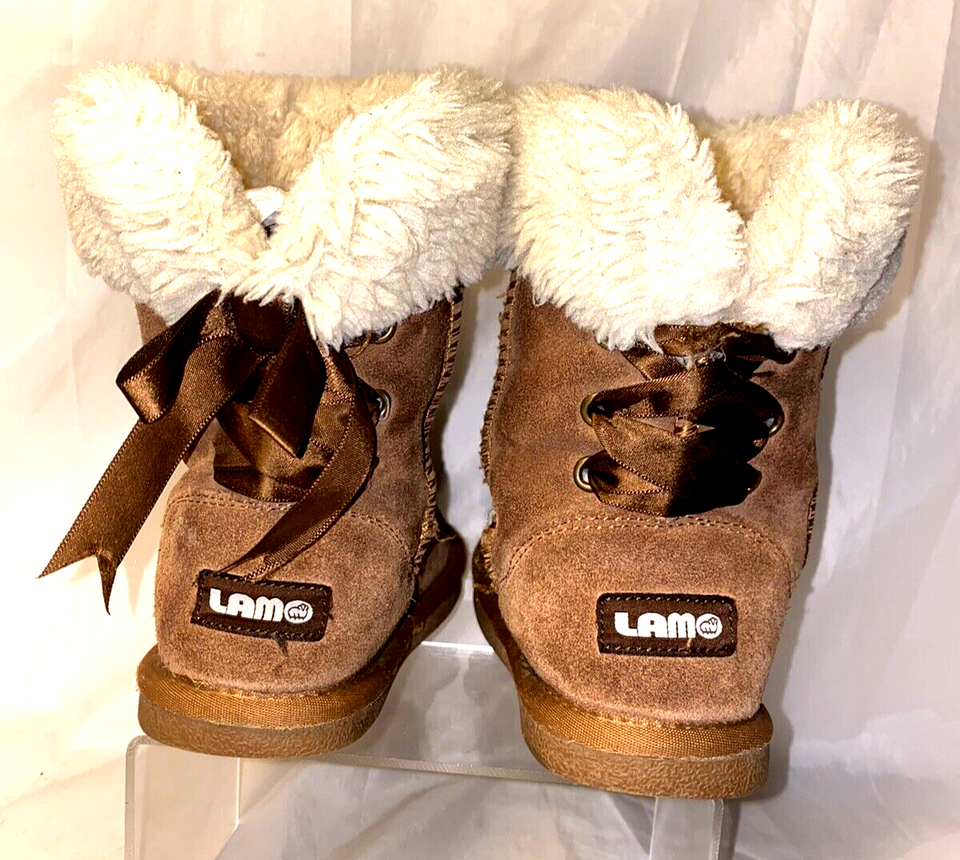 Lamo Girls Suede Faux Fur Lined Boots (Missing bow) Size 13Y Brown *N ...