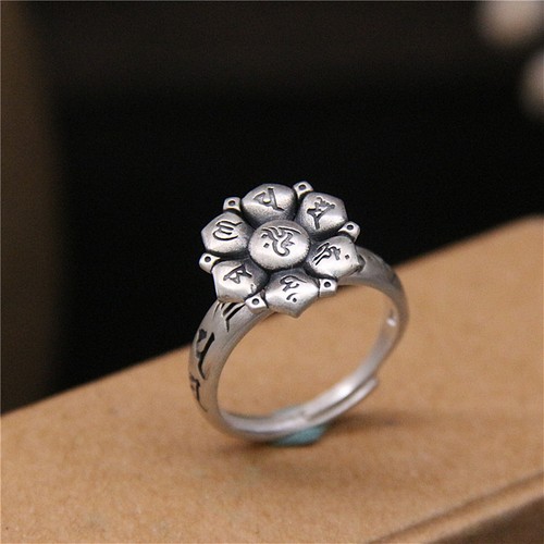 Pure S925 Sterling Silver Band Men Women Mantra Sanskrit Flower ...