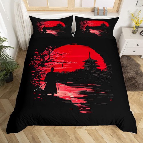 Samurai Bedding Set, Sunset Duvet Cover, Japanese Samurai Quilt Cover ...