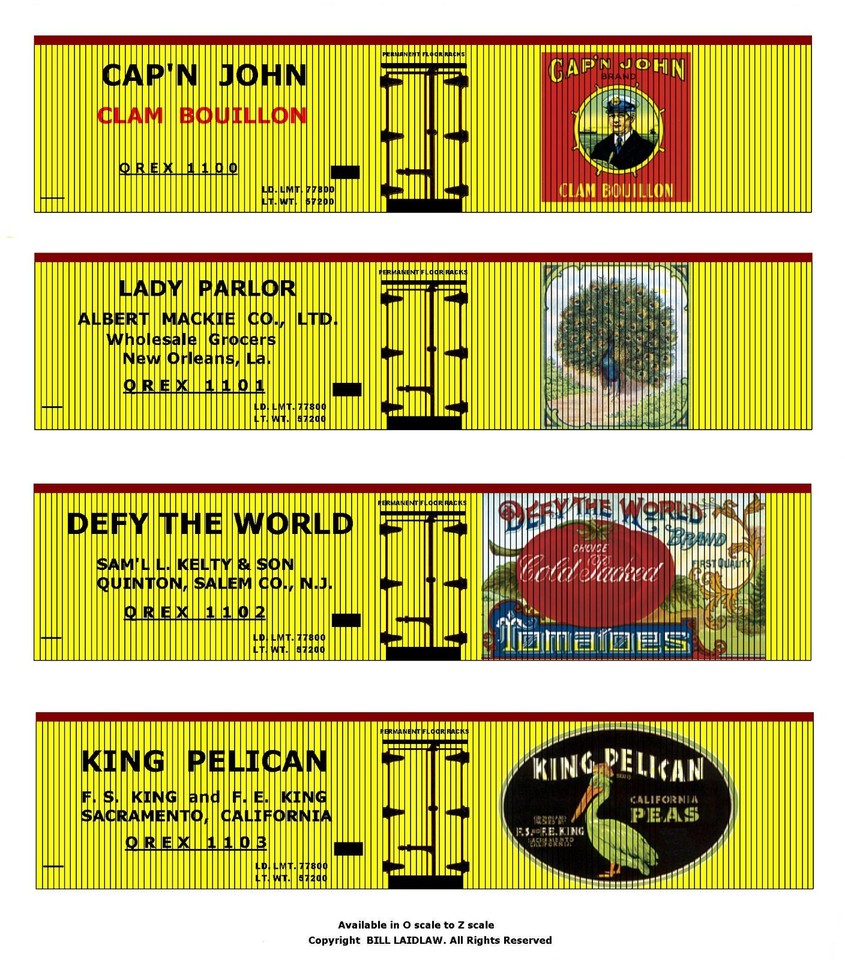 Cannery Row TT scale 6 boxcar set #1, printed reefer sides inc. DEFY ...