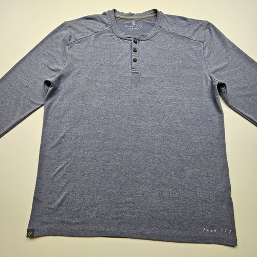 Free Fly Mens Shirt Blue Bamboo Rayon Henley No Collar Pullover Semi ...