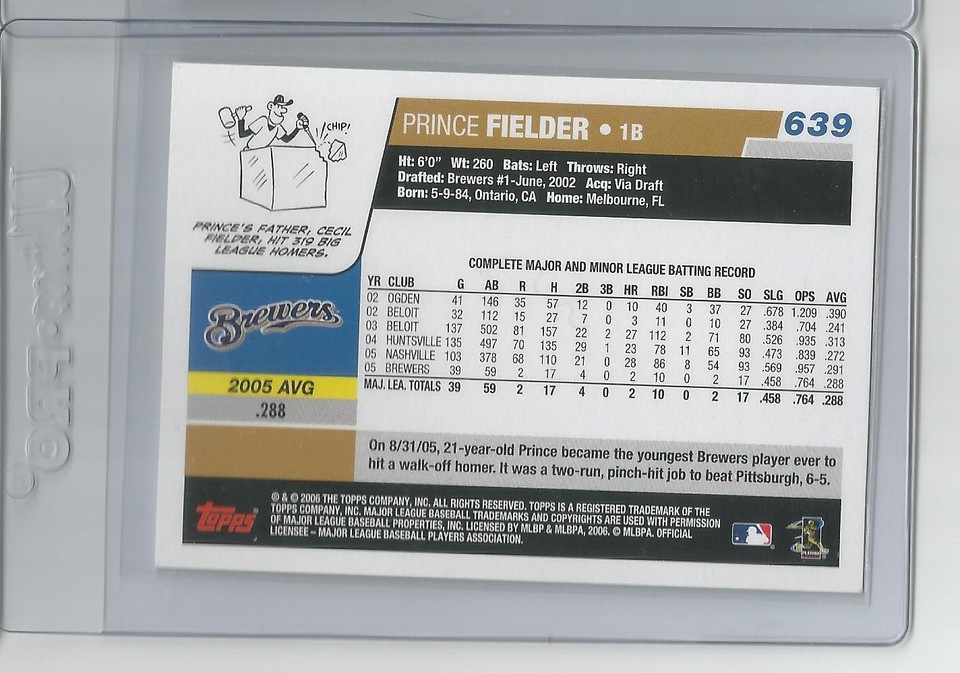 2006 TOPPS #639 PRINCE FIELDER ROOKIE RC | eBay
