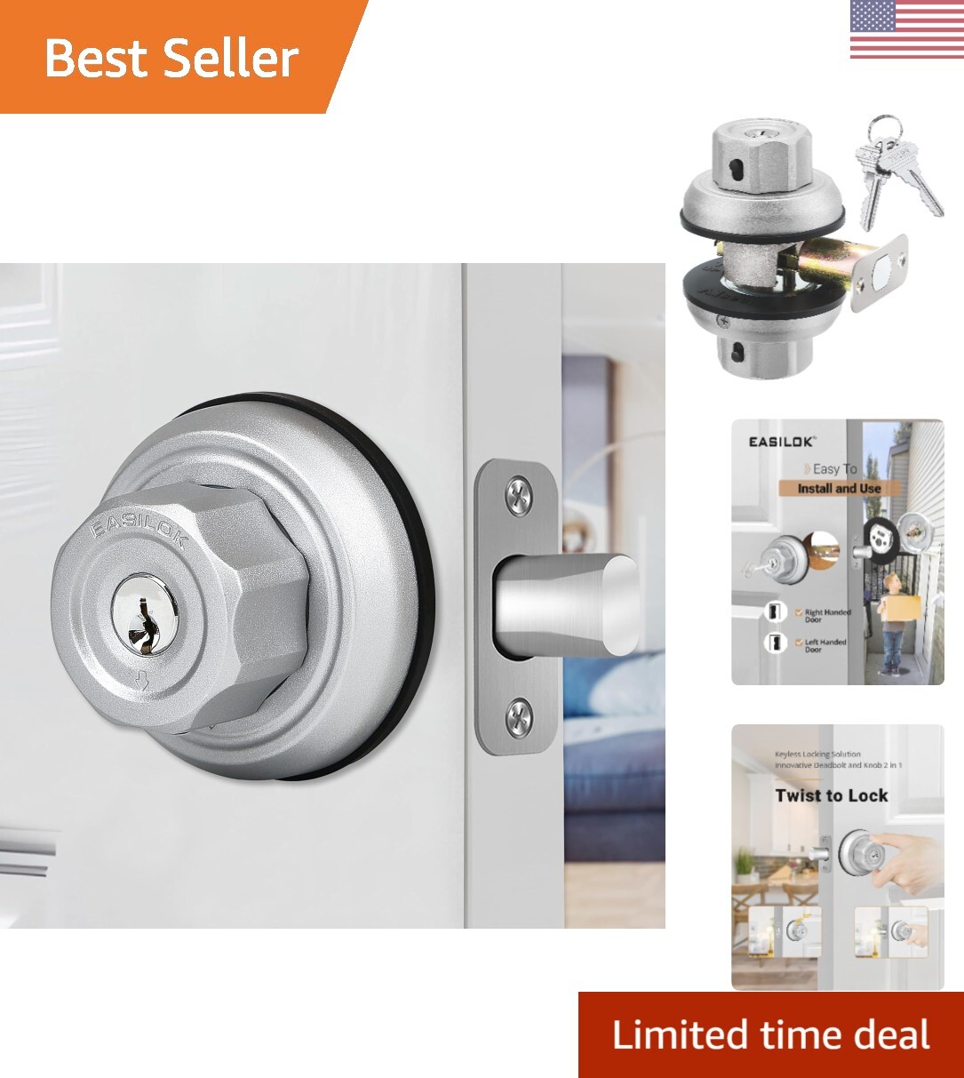 Keyless Twist-to-Lock Front Door Deadbolt - High Security, Unpickable ...