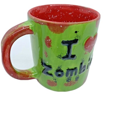 "I Love Zombies" Green & Red Raised Lettering Coffee Mug Haloween TWD ...
