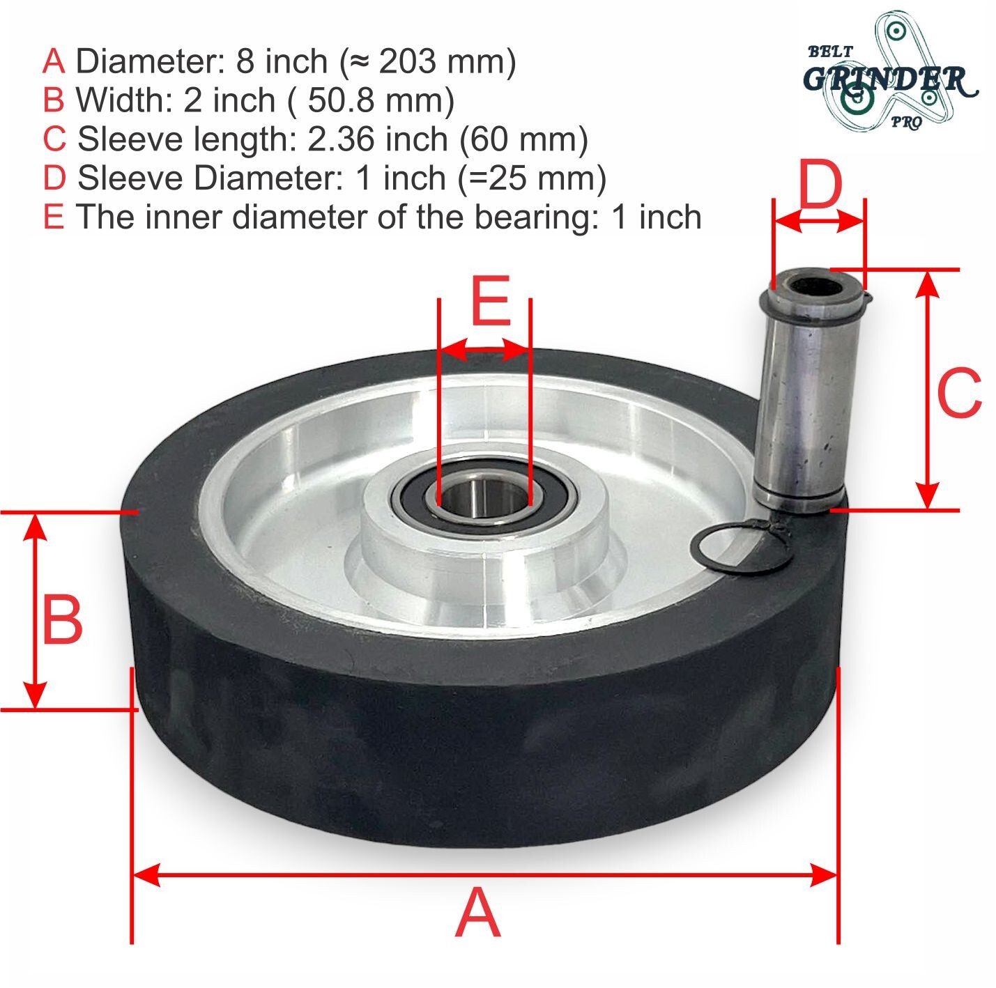 8" Smooth Black Rubber Contact Wheel Dynamic Balance For Belt Grinder ...