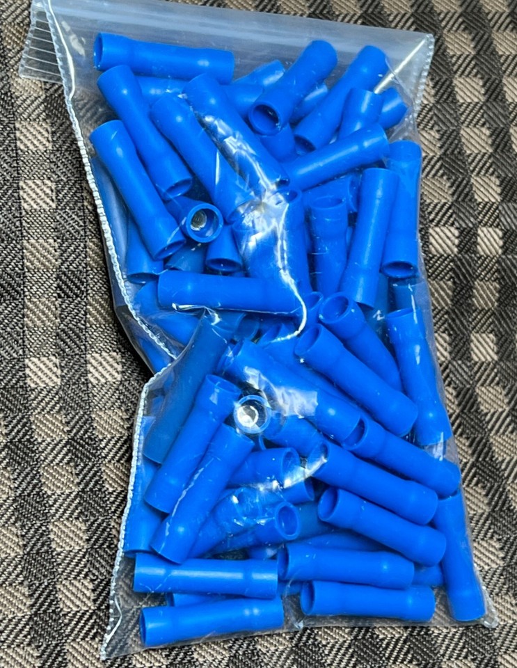 100pcs 16-14 AWG Blue Nylon Insulated Electrical Wire Butt Splice ...