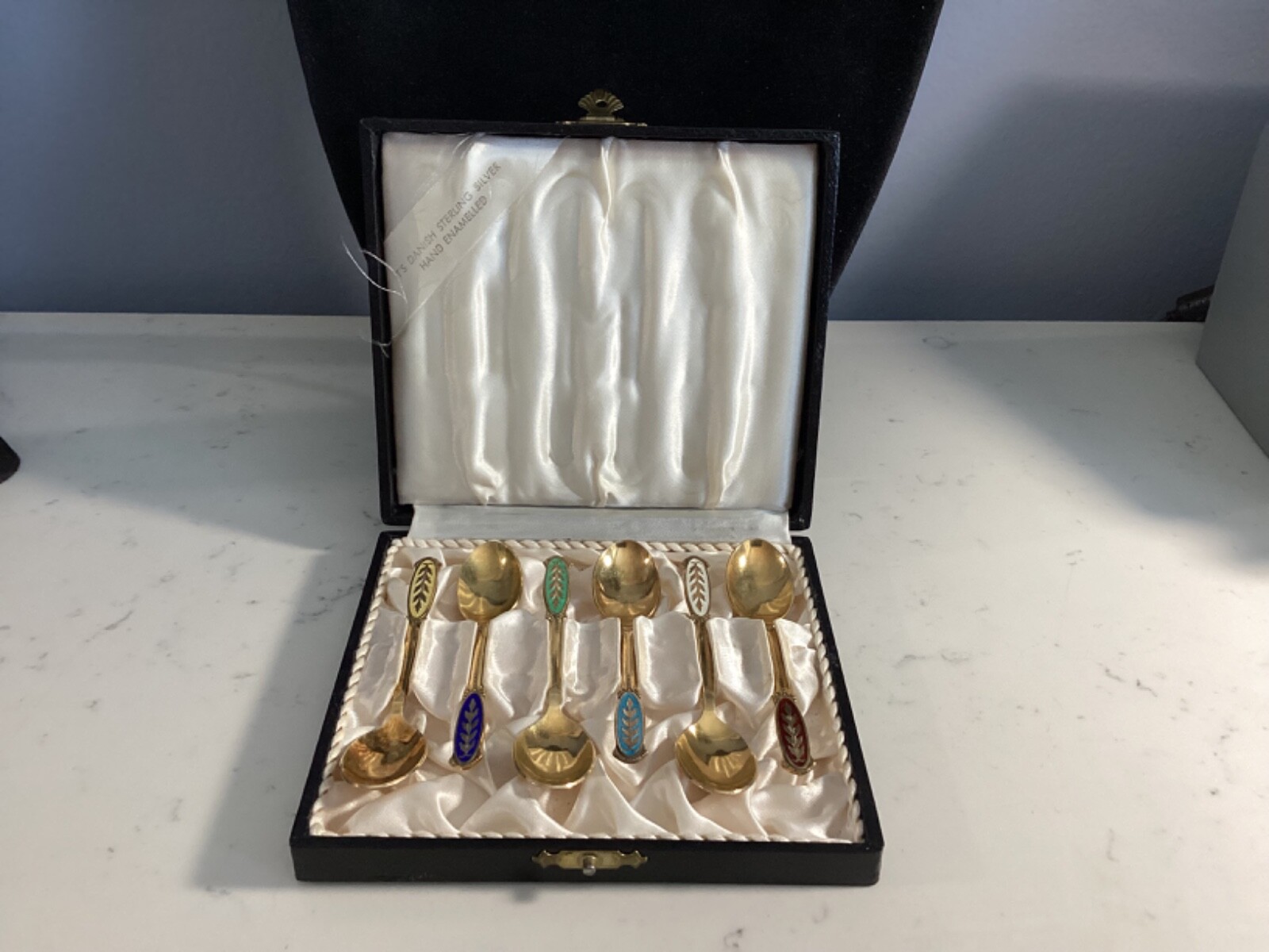 VINTAGE MEKA DANISH STERLING SILVER ENAMEL SET OF 6 DEMITASSE SPOONS IN ...
