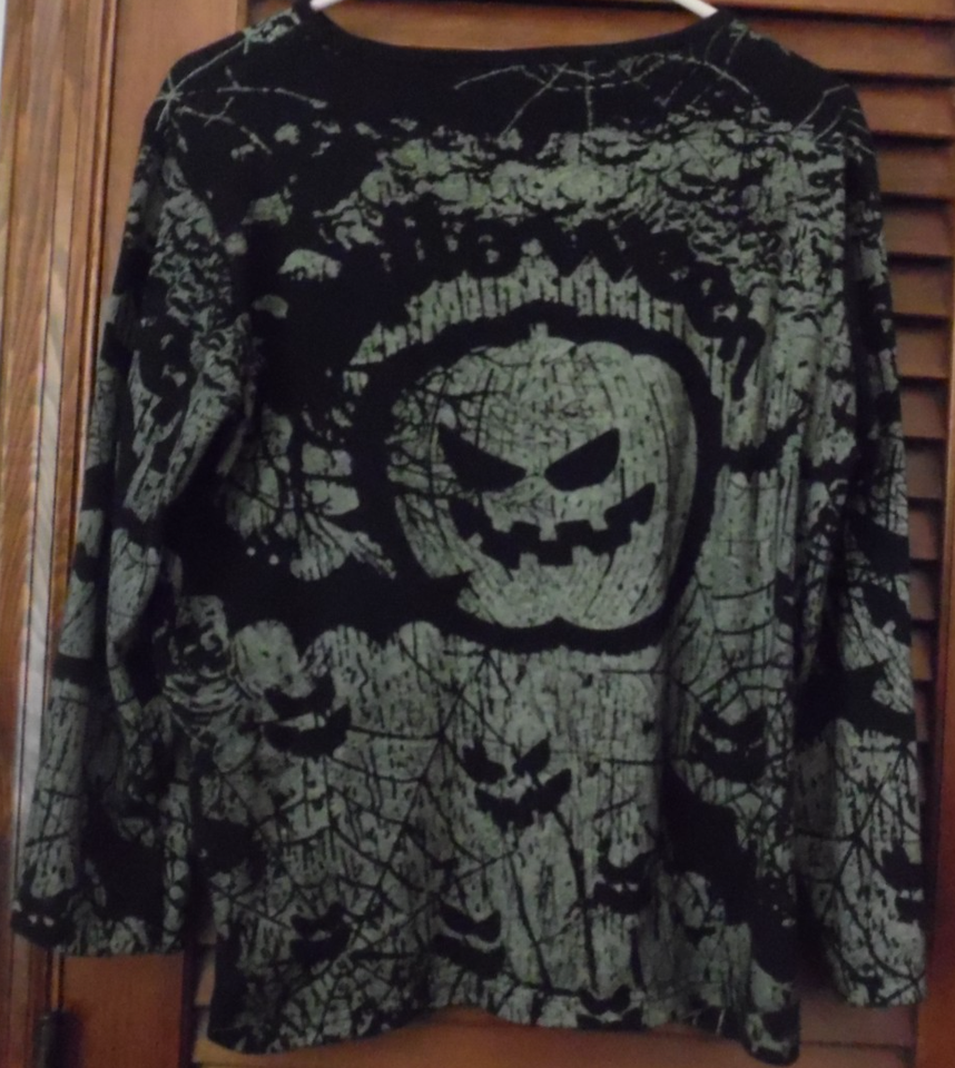 Neat Halloween Shirt W/ Jack-O-Lantern Faces, Bats & Spiders Size Large ...
