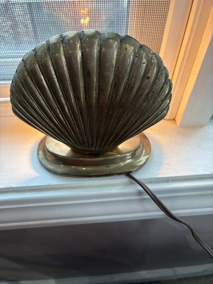 Clam Shell Brass TV Light Table Lamp Vintage Art Deco, | eBay