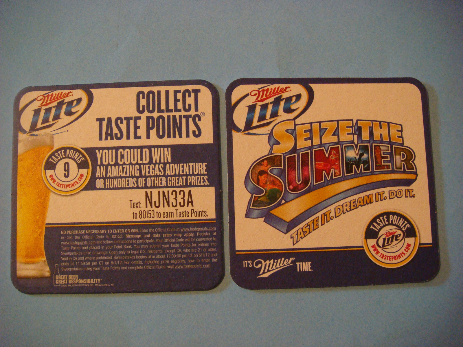 Beer Bar Coaster ~ MILLER Lite, Seize the Summer ~ Collect Taste Points ...