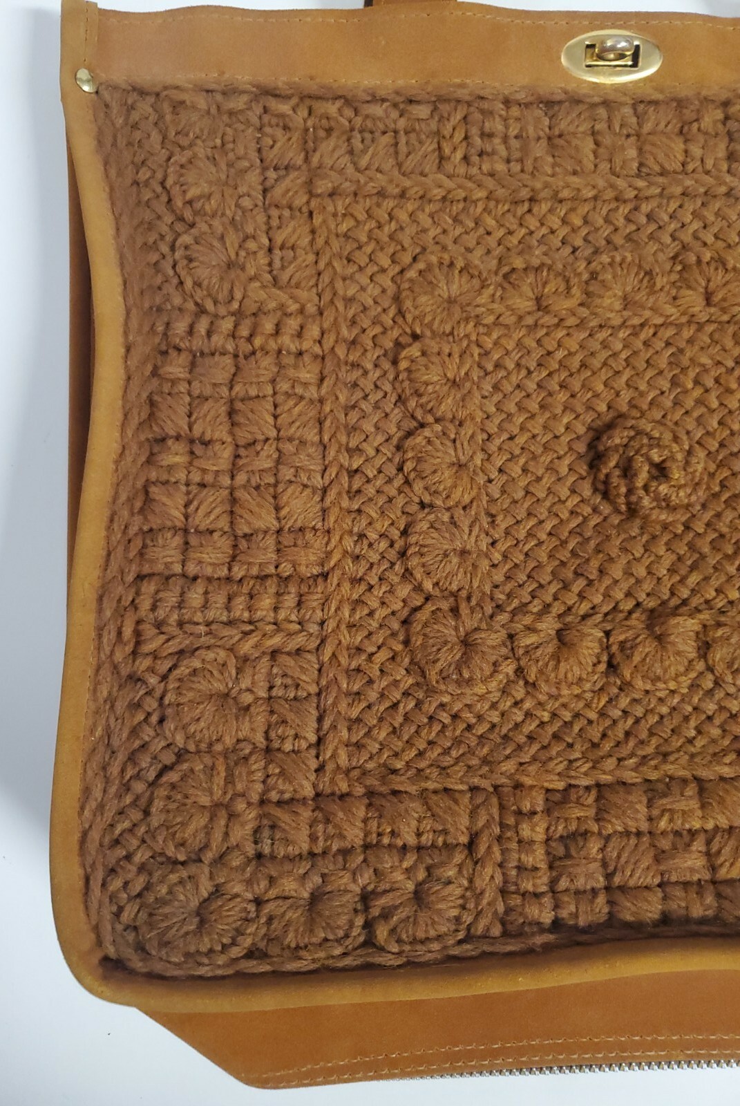 Hand Knit Custom Shoulder Bag Purse Brown Medium Size 15"x13" Half Zip ...