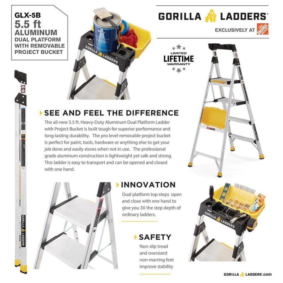 Ladder 5.5 ft Aluminum Dual Platform Project Bucket 300 lb. Capacity IA ...