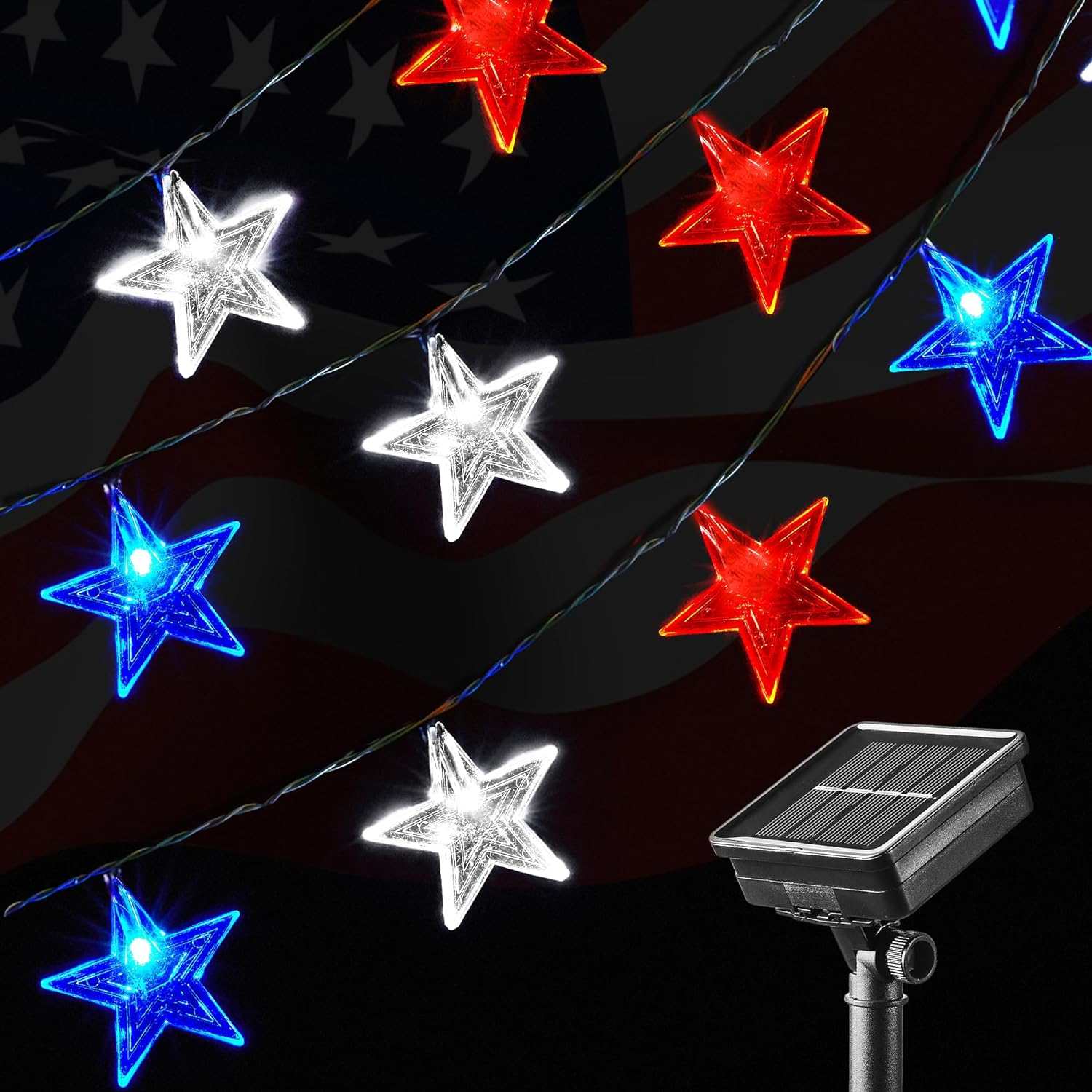 Solar 4Th of July Decorations, Red White Blue String Lights with 60 LED ...