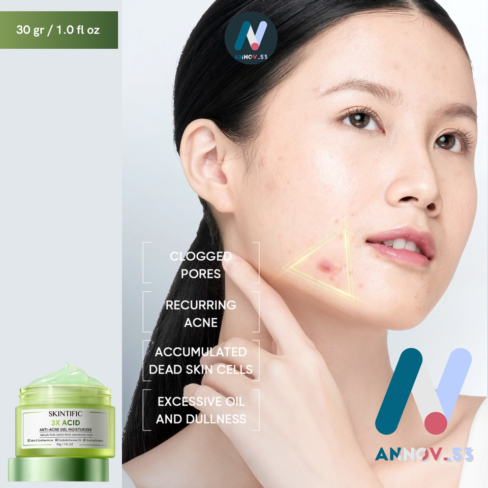SKINTIFIC 3X Acid Anti Acne Gel Moist Calm Soothe Redness Sebum Clogged ...