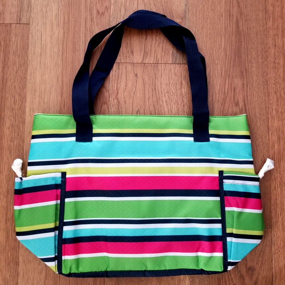 NEW! Thirty One New Day Tote Preppy Pop Navy Rugby Stripe Diaper Gym ...