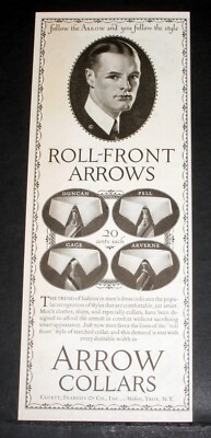 1923 OLD MAGAZINE PRINT AD, ARROW ROLL-FRONT COLLARS FOR STYLE ...