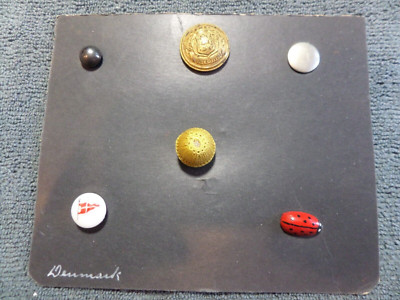 Card of 6 Vintage Buttons Marked DENMARK Plastic Fabric Metal Buttons ...