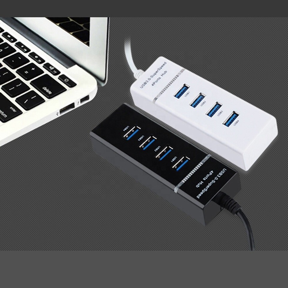 USB 4 PORT HUB 3.0 BLACK HIGH SPEED MULTI SPLITTER ADAPTER DESKTOP FOR ...