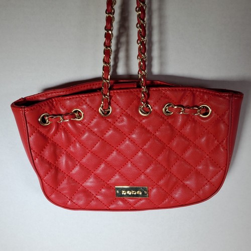 VTG Bebe Quilted Chain Accent Purse Red Gold Shoulder Bag Small Handbag ...