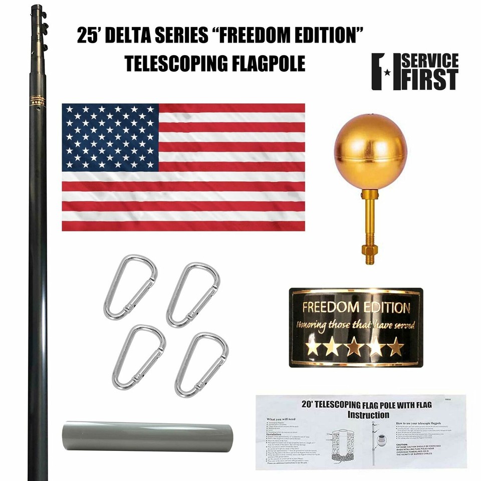 20' or 25' Delta Pin-Lock TELESCOPING Flag pole "Freedom Edition ...