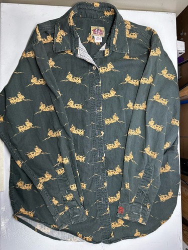 Barn Fly Mens Medium Shirt Button Up Green Long Sleeve Cowboy Rodeo | eBay