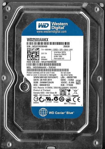 Western Digital WD2500AAKX-753CA0 250GB Sata Hard Drive DCM: EHNNHT2AGN ...