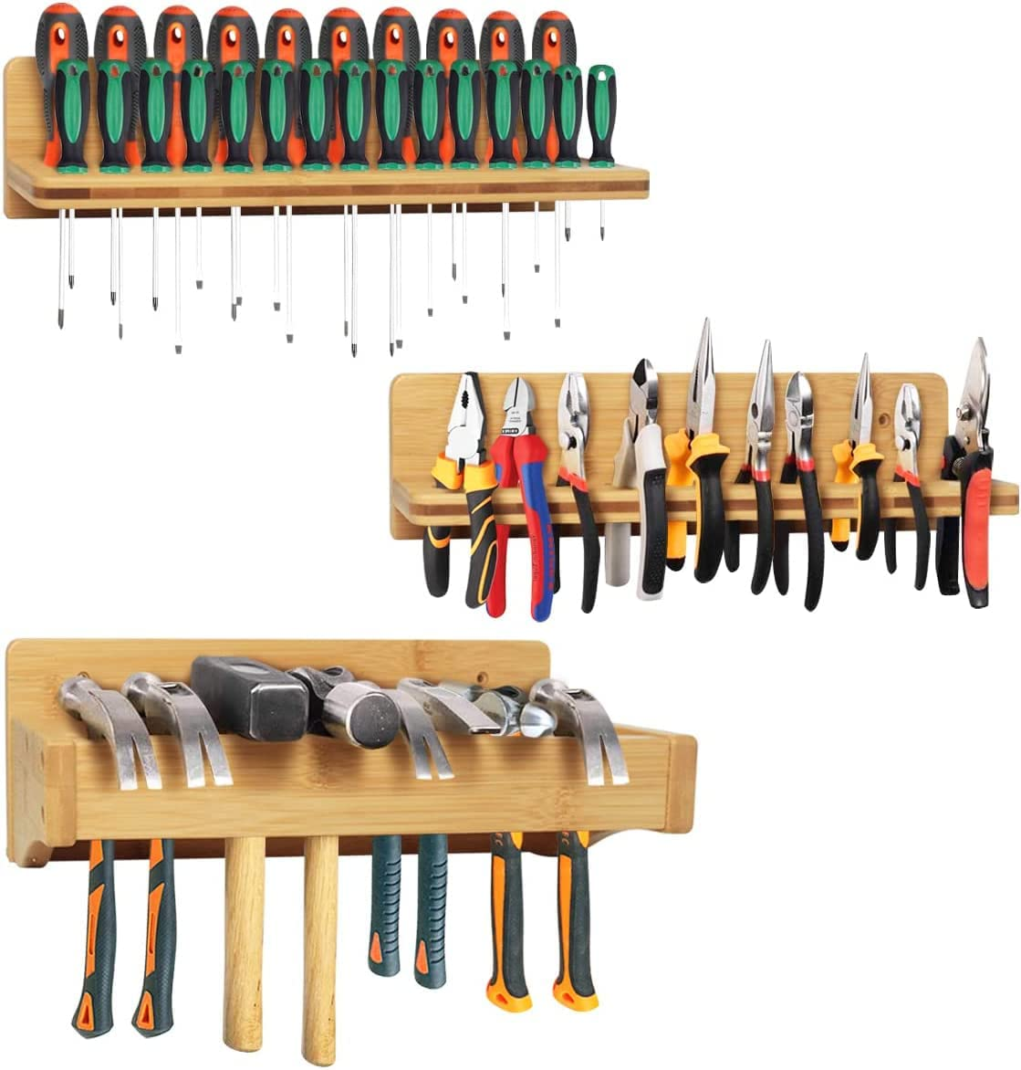 Wokyy Screwdriver Rack Wall Mount, Wood Pliers Holder, Hammer Rack ...