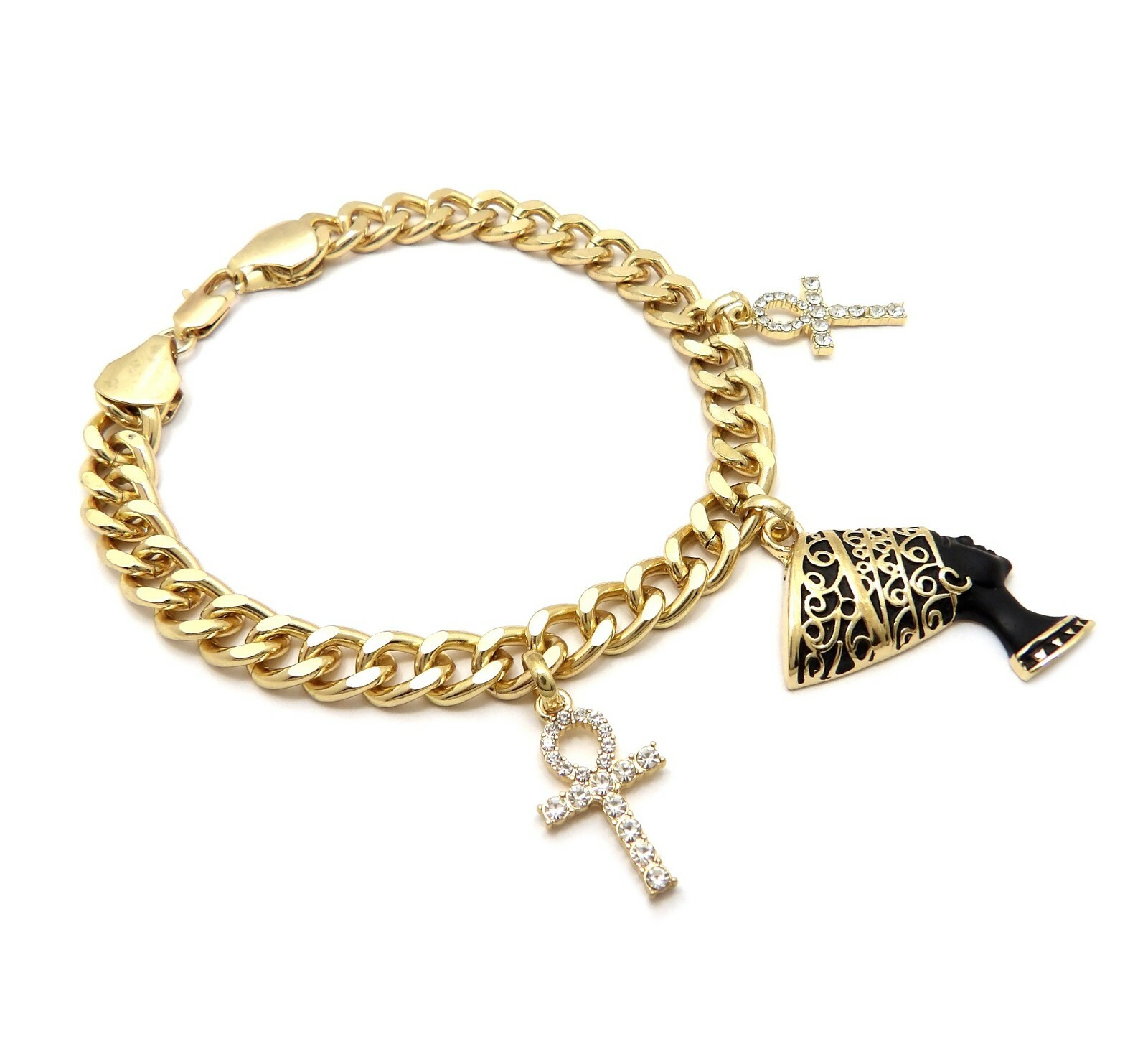 Women Iced Egyptian NEFERTITI & ANKH CROSS Fashion Bling Anklet Ankle ...