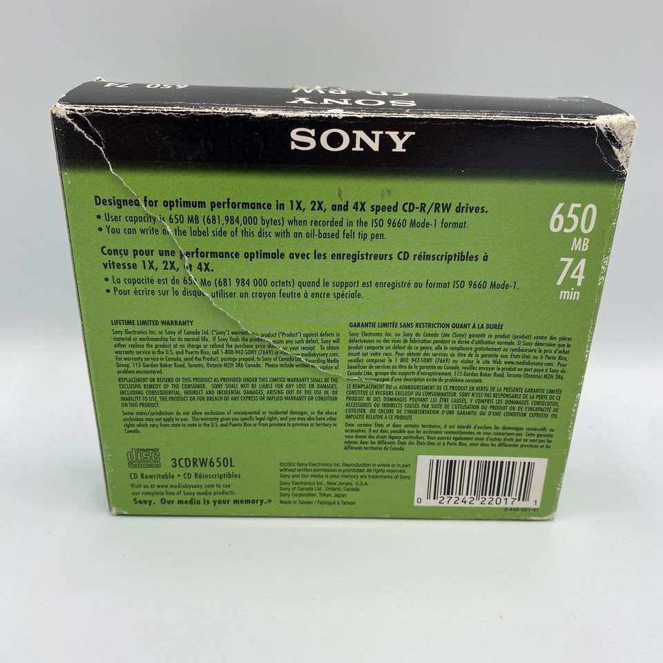 Sony CD-RW Rewritable 3 Pack CD Disc 650 MB 74 Minutes | eBay