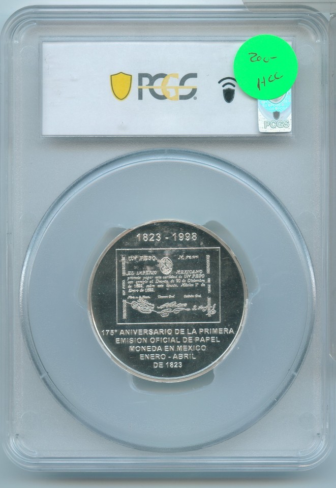 1998-Mx 2oz 28th Anniversary Of Numismatic Soc. PCGS SP68 Silver Coin ...