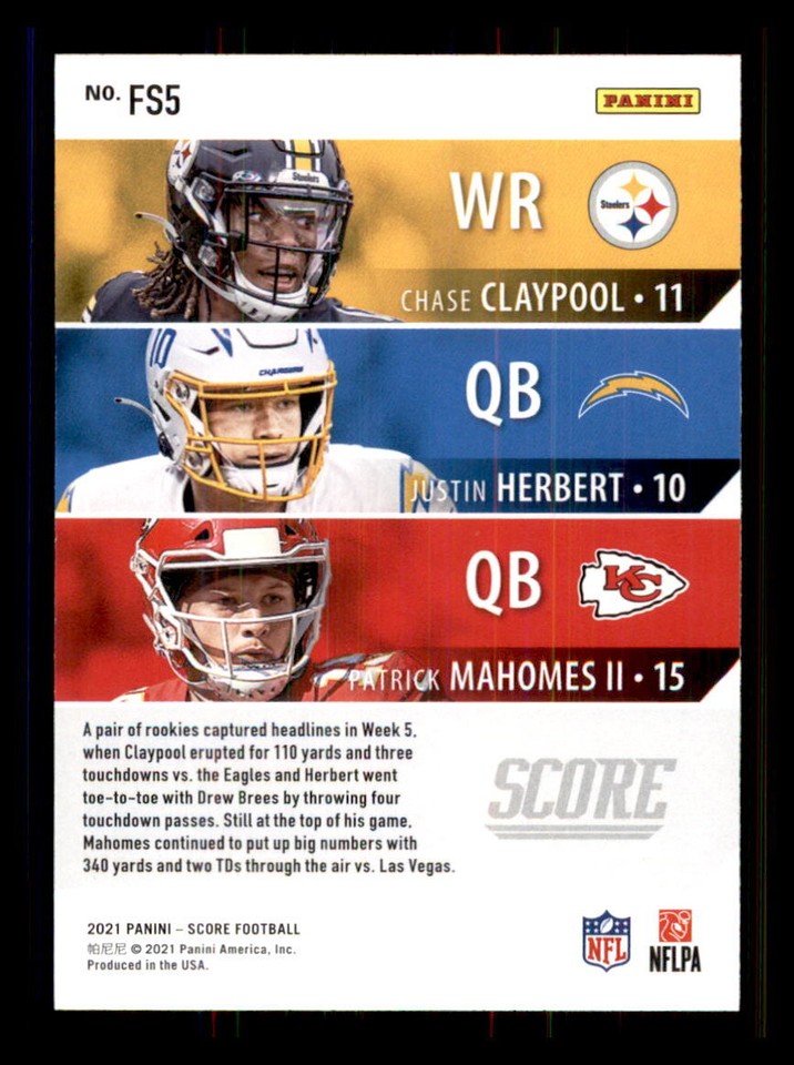 2021 FOOTBALL 2021 Score Claypool/Herbert/Mahomes II NFL #FS5 FS1 | eBay