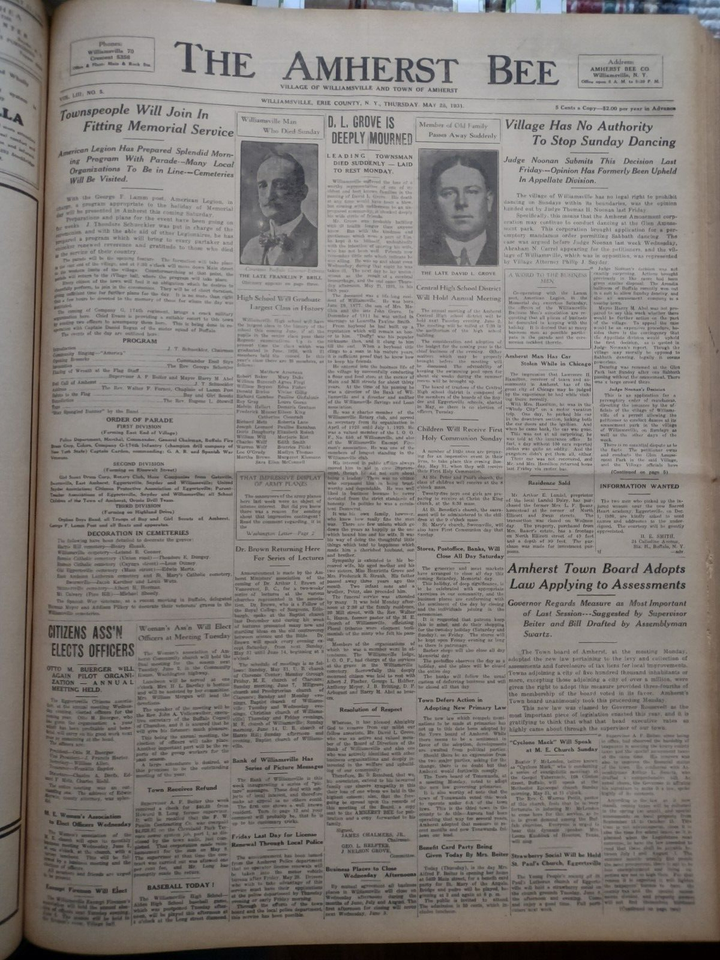 1931 Amherst NY Bee Bound Volume Newspapers / Glen Park Williamsville ...