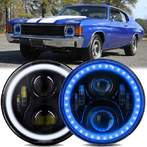 2Pcs 7'' LED Headlights Hi-Lo Beam w/Blue DRL for Chevy Chevelle 1971 ...