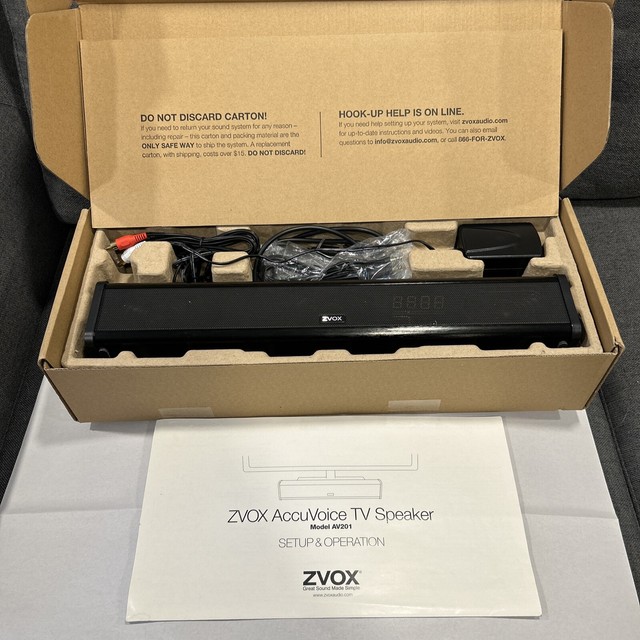 ZVOX Soundbar AV201 AccuVoice TV Speaker AC Adapter Optical Cable ...