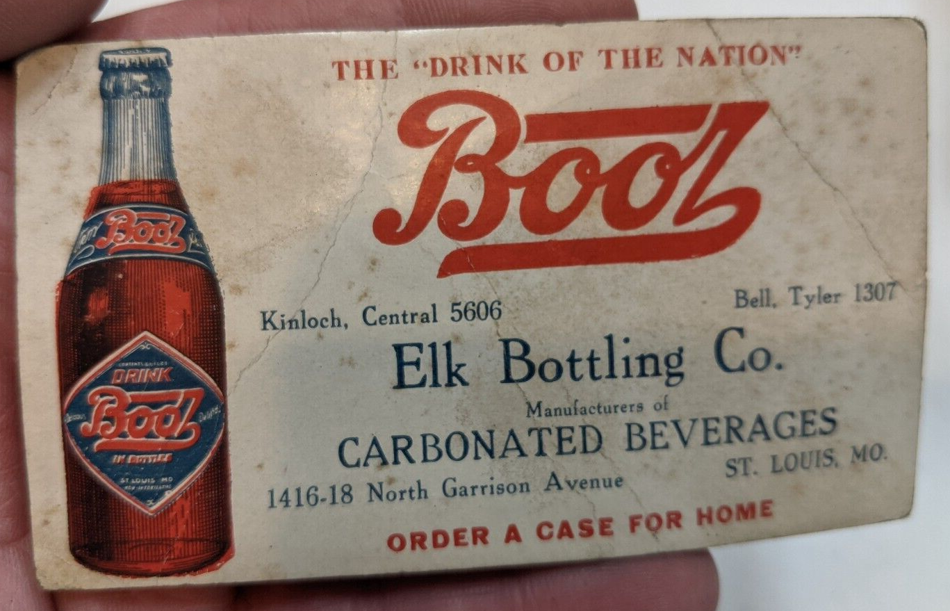 Antique Booz Carbonated Beverage Business Card Elk Bottling Co St Louis ...