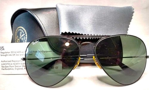 RAY BAN RB3026 AVIATOR LARGE METAL II SUNGLASSES BLACK / G-15 GREEN ...