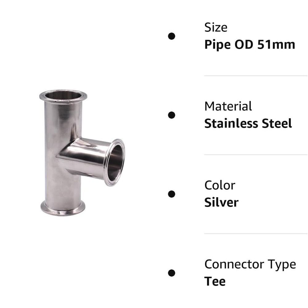 Stainless Steel 304 Clamp Tee 51mm Pipe OD Sanitary Fitting 3 Way 2 ...